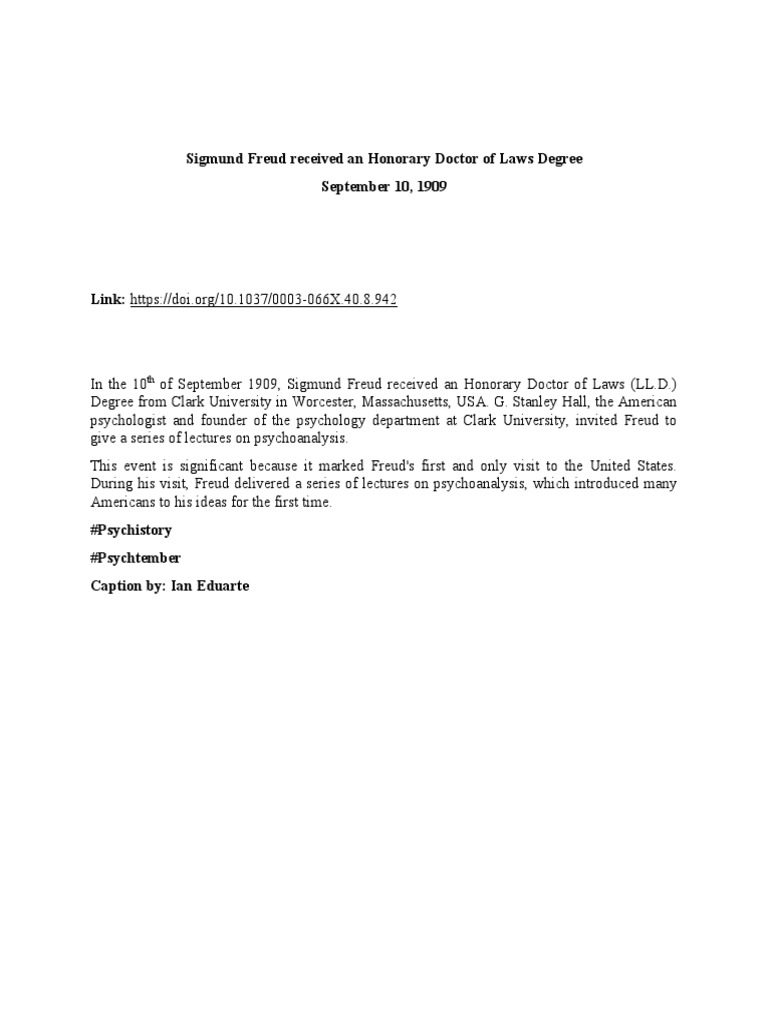 Freud's Honorary Degree in America | PDF