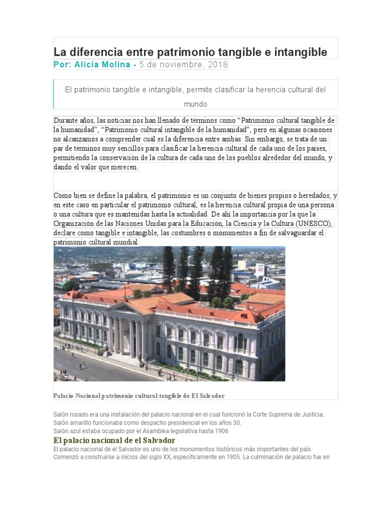 La Diferencia Entre Patrimonio Tangible e Intangible | PDF