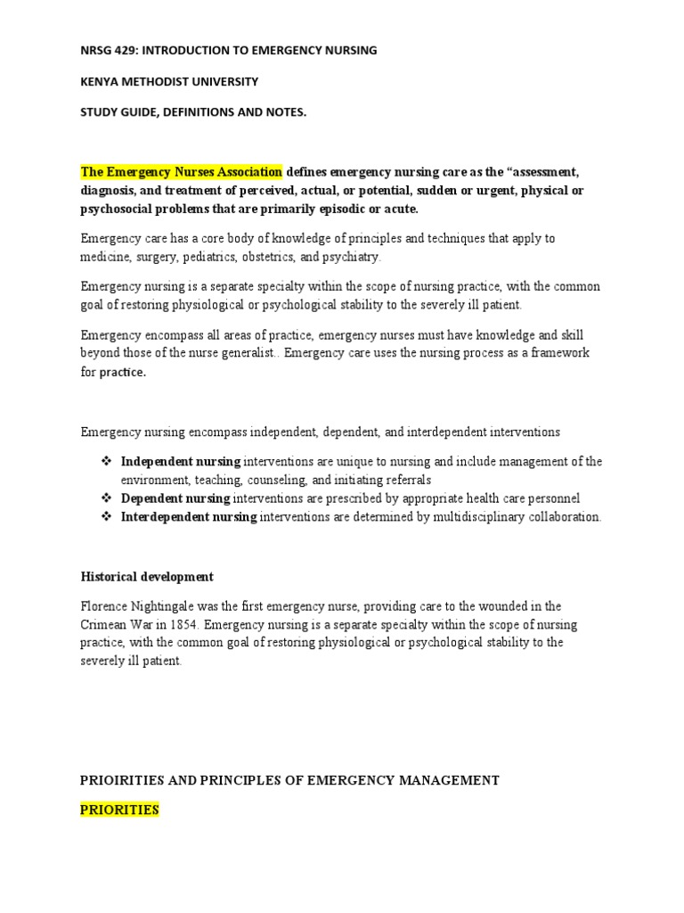 Introduction to Emergency Nursing | PDF