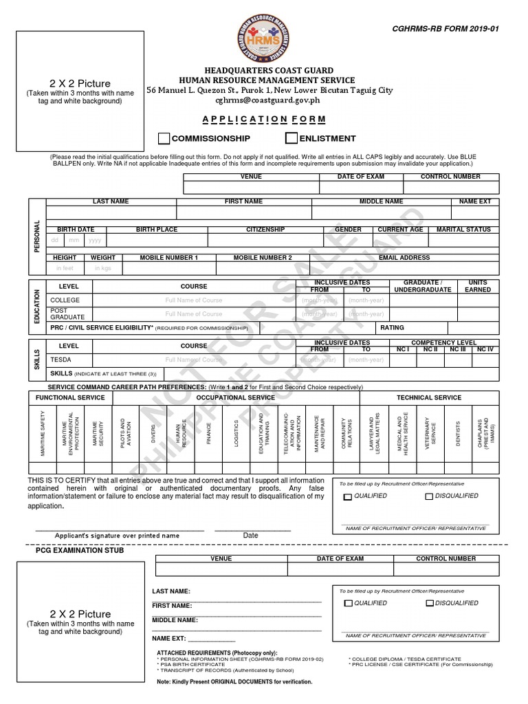 Coast Guard Application Form Guide | PDF