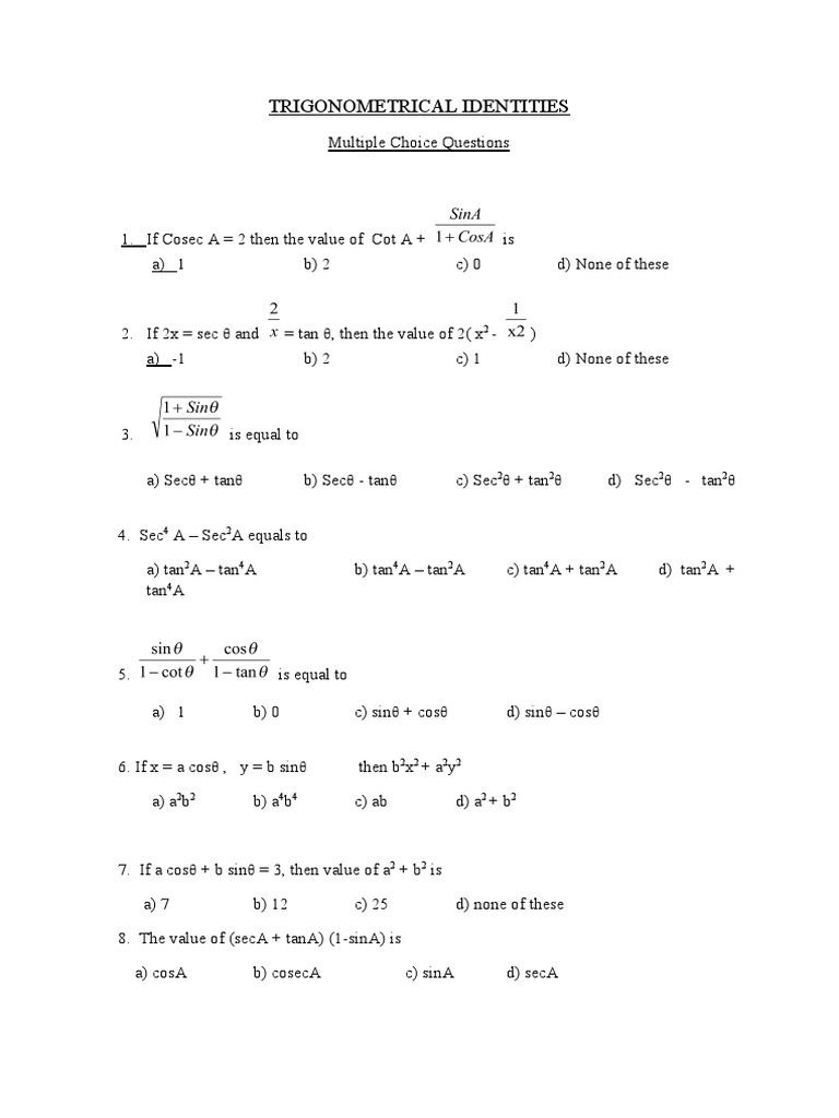Trigonometrical Identities | PDF | Trigonometry | Elementary Geometry