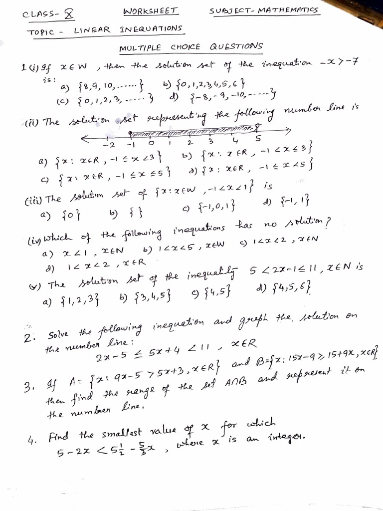 Linear Inequations Class X | PDF