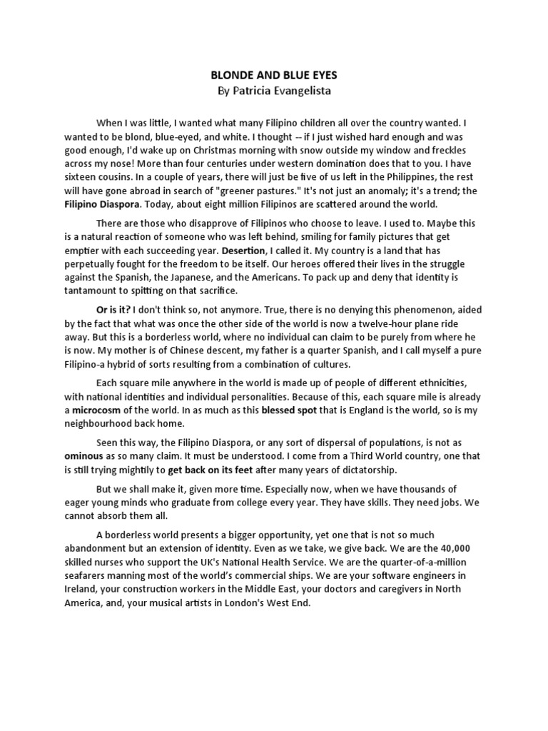 Blonde and Blue Eyes by Patricia Evangelista | PDF