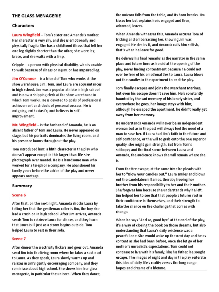 The Glass Menagerie: Character Insights | PDF