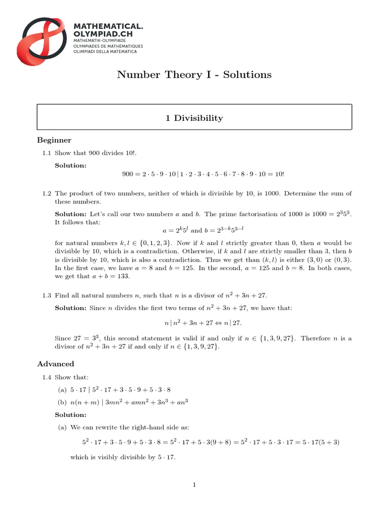 Number-Theory-1 Solutions en | PDF