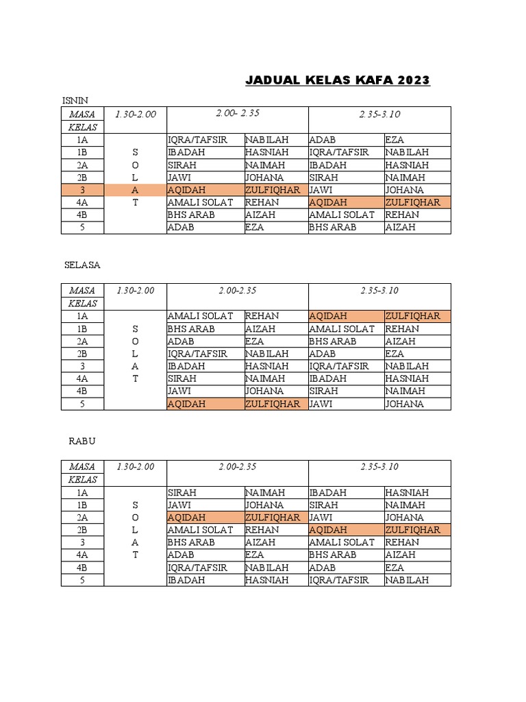 Jadual Kafa 2023 | PDF