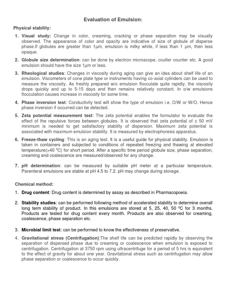 Evaluation of Emulsion | PDF