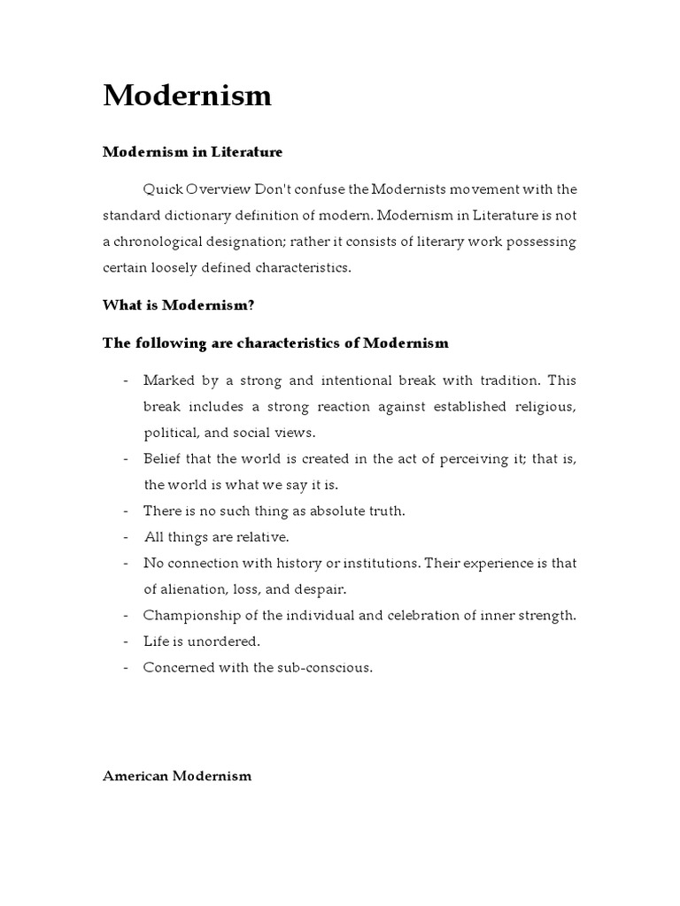Characteristics of American Modernism | PDF | Narration | Modernism