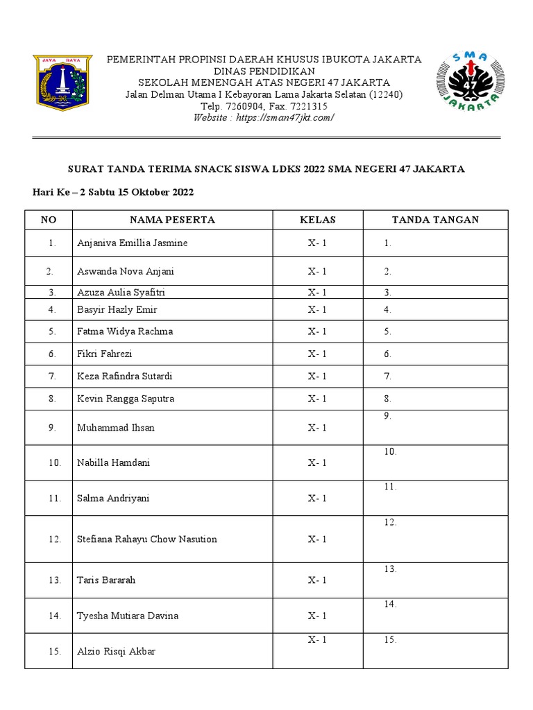 Hari Ke-2 Surat Tanda Terima Makanan LDKS | PDF