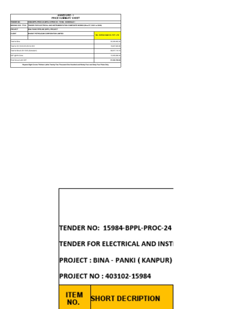 BPPL-DLOA EI Works SCH - 1 - Sopan-Annexures 1-3 | PDF | Electrical ...
