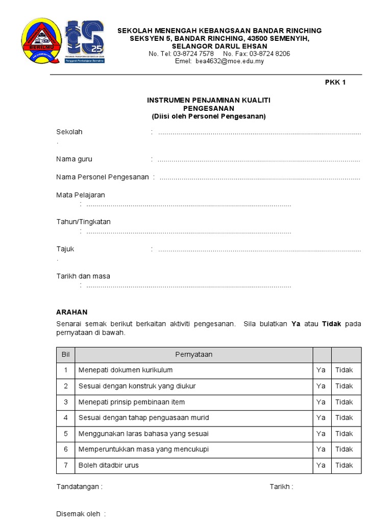 BORANG PENGESANAN PKK 1 | PDF
