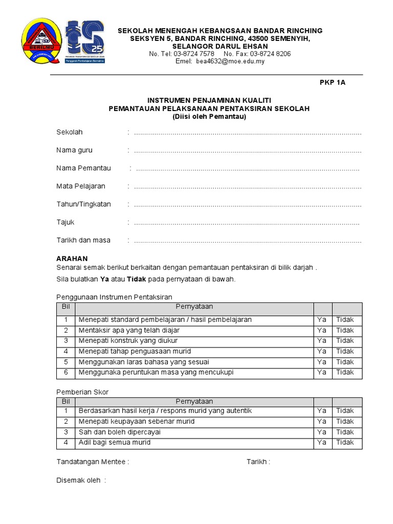 Borang Pemantauan PKP 1a | PDF
