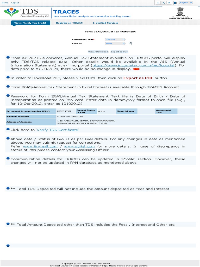 TRACES Annual Tax Statement | PDF | Computing