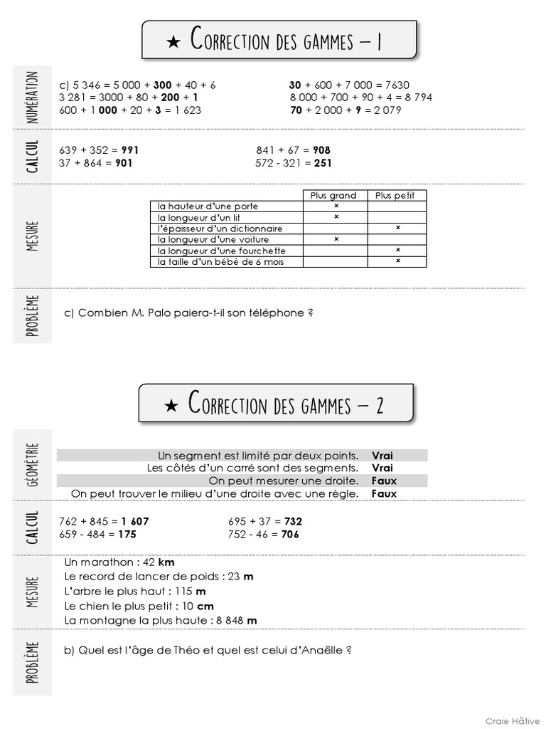 Gammes Maths Cm Exemple – Maths Cm1 À Imprimer – JJPHOE
