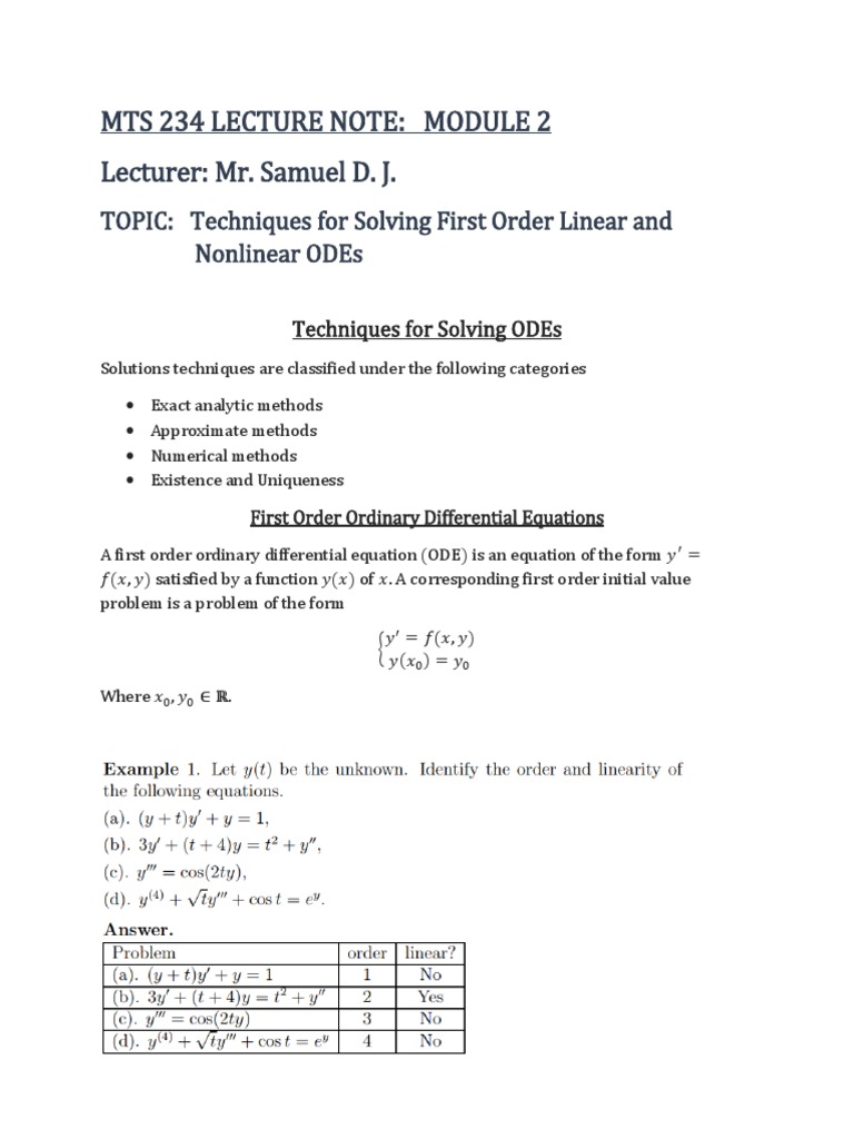 MTS 234 Lecture Note MODULE 2 | PDF | Ordinary Differential Equation ...