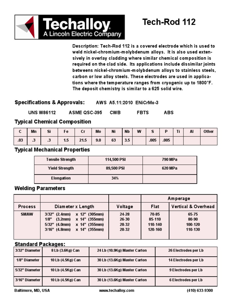 Tech-Rod 112: Specifications & Approvals | PDF | Applied And ...