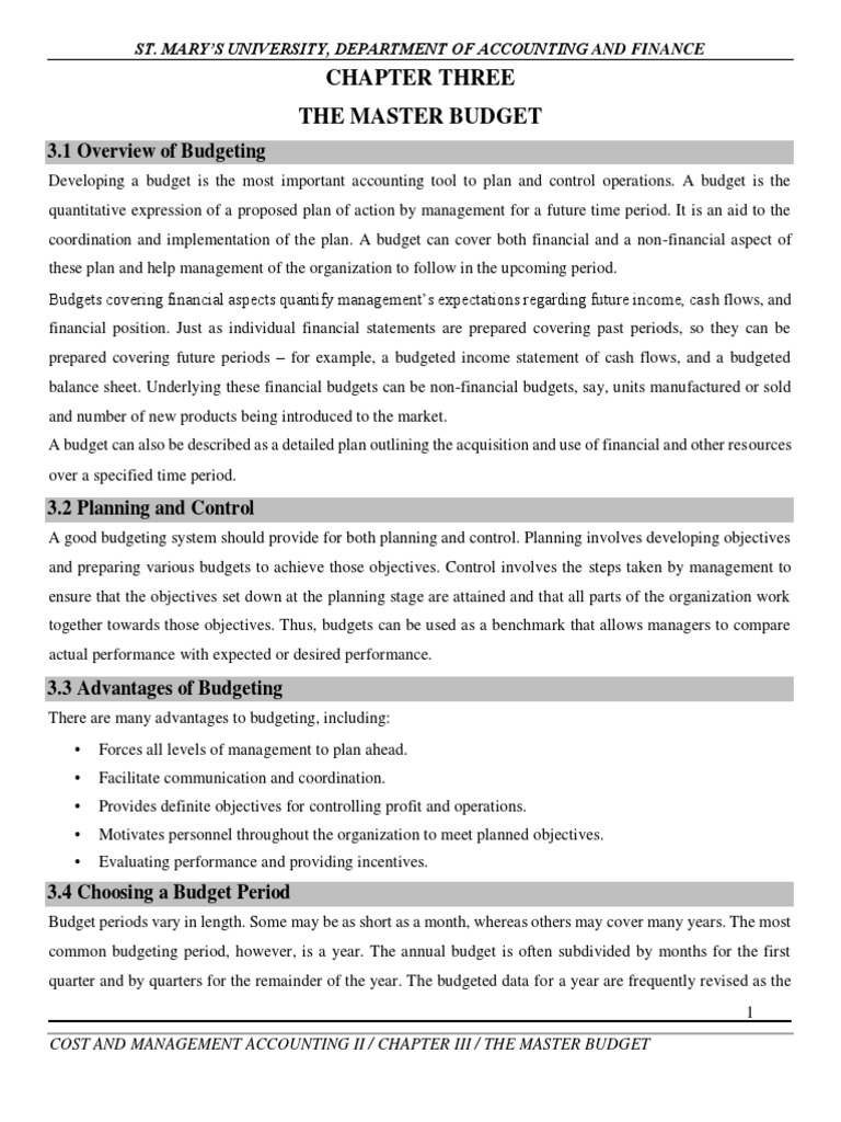 Master Budget Overview And Components Pdf Debits And Credits