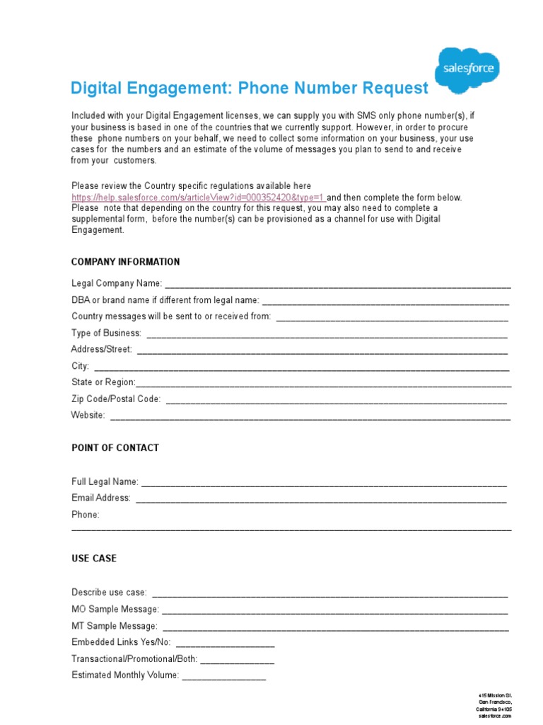 Digital Engagement Phone Number Request Form (1) | PDF