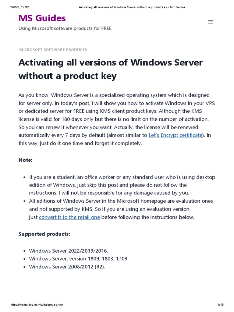 Activating All Versions of Windows Server Without A Product Key | PDF