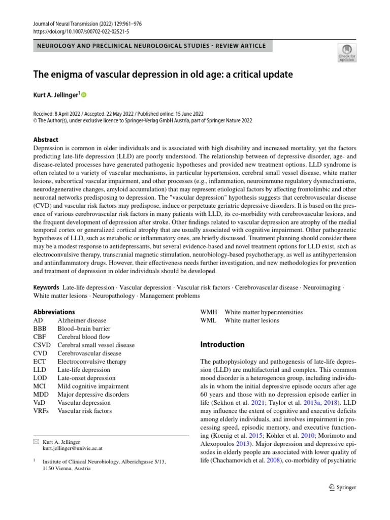 The Enigma of Vascular Depression in Old Age: A Critical Update | PDF ...