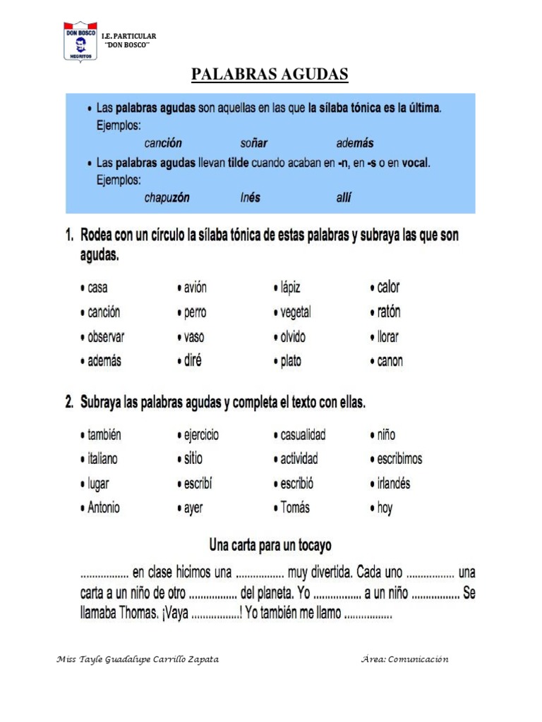 Palabras Agudas | PDF