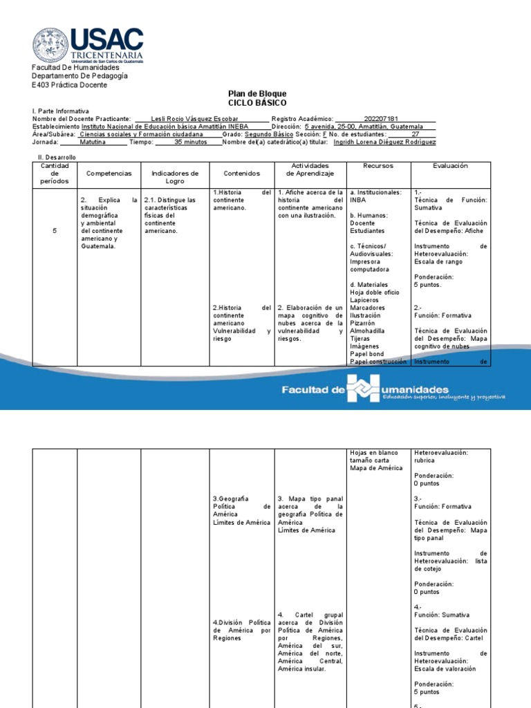 2 Formato Plan de Bloque Ciclo Básico y Diversificado | PDF