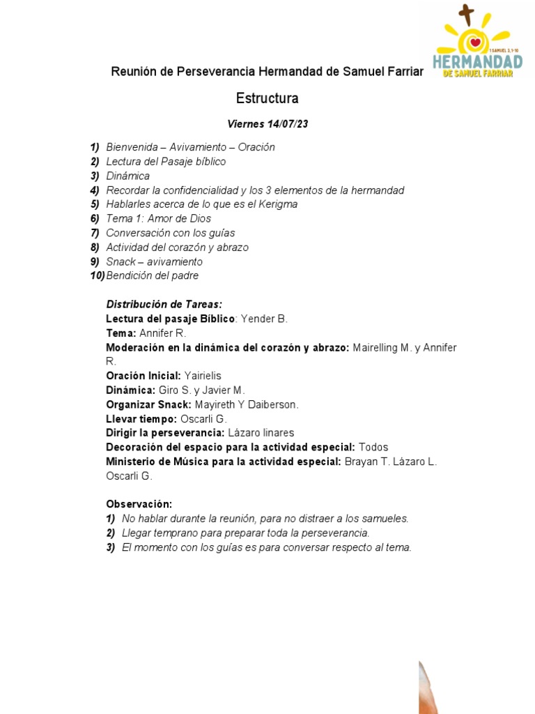 Reunión de Perseverancia Hermandad de Samuel Farriar | PDF | Artes del ...