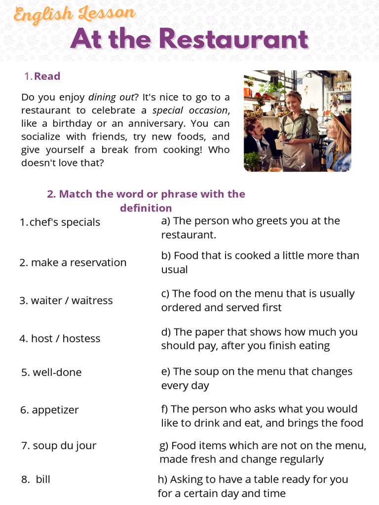 Vocabulary | PDF | Waiting Staff | Restaurants