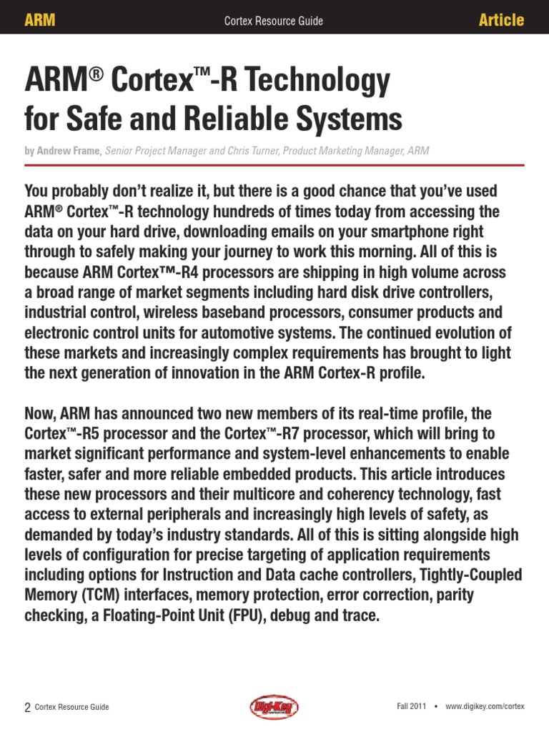 Arm Cortex R Technology For Safe and Relaible Systems | PDF | Central Processing Unit | Multi ...