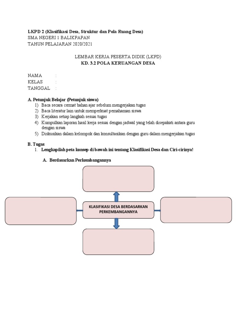 LKPD 2 Klasifikasi Desa, Struktur Dan Pola Ruang Desa | PDF