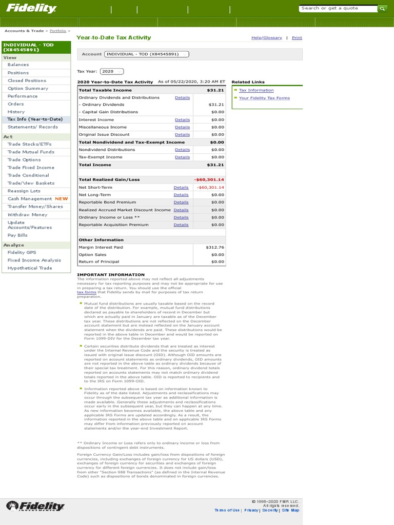 Year-To-Date Tax Activity Fidelity Investments | PDF | Dividend | Taxes