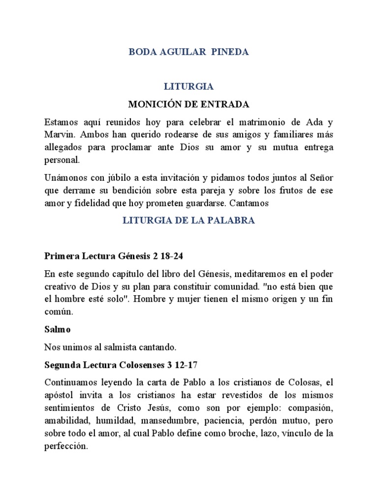 Moniciones Boda Aguilar Pineda | PDF | Misa (liturgia) | Jesús