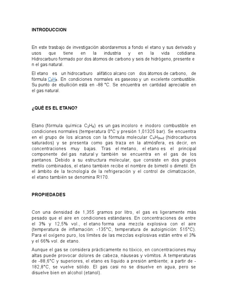 Derivados del etano y sus aplicaciones | PDF | Sustancias químicas ...