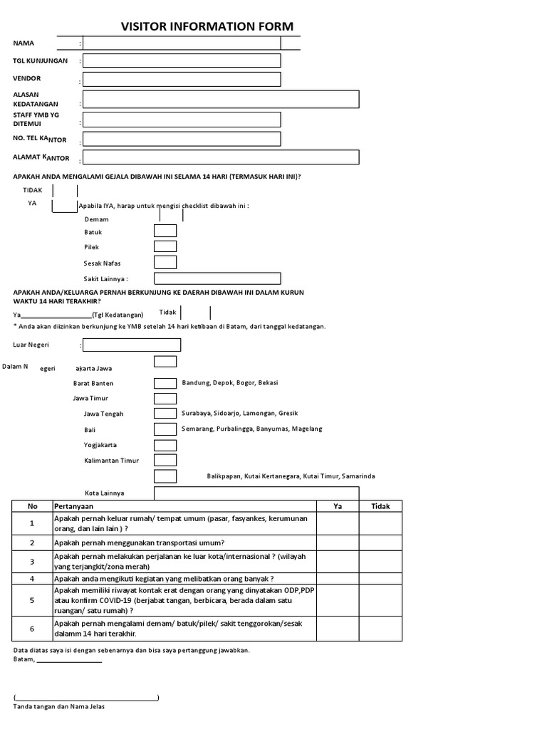Covid19 - Visitor Info Form | PDF