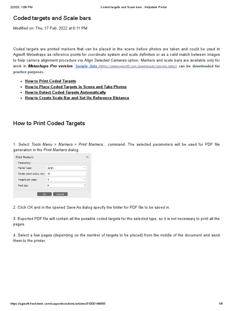 Coded Targets and Scale Bars - Helpdesk Portal | PDF