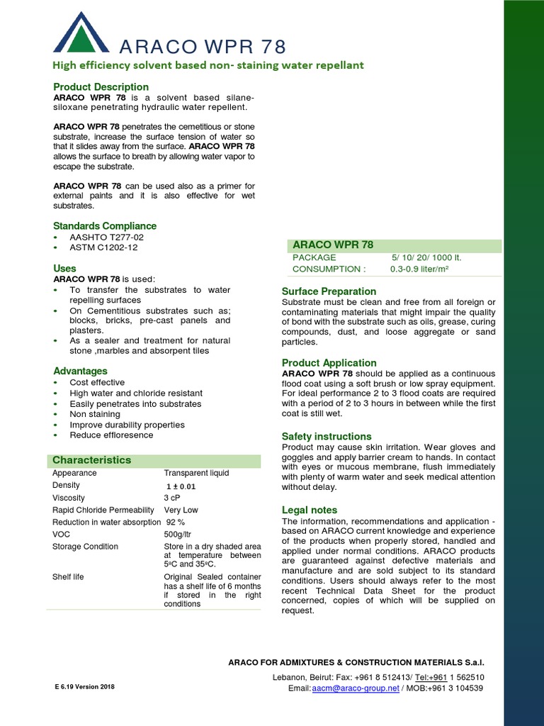 Araco WPR 78 | PDF | Water | Materials