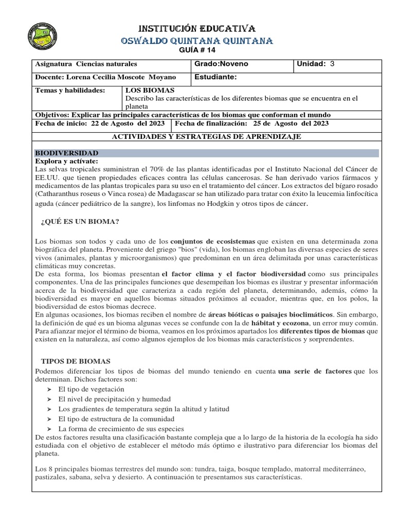 Guía 14 # Biomas Del Mundo para Noveno Grado | PDF | Zona tropical ...
