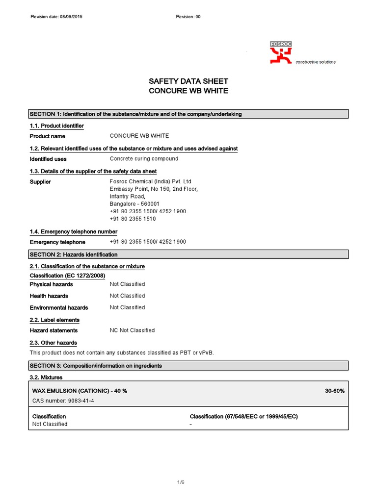 Concrete Curing Compound SDS | PDF