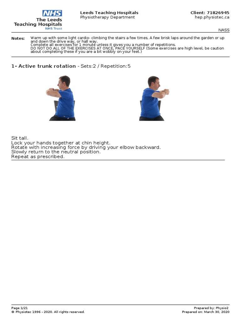 Exercise NASS Home Exercises For axSpA - AS v2 | PDF