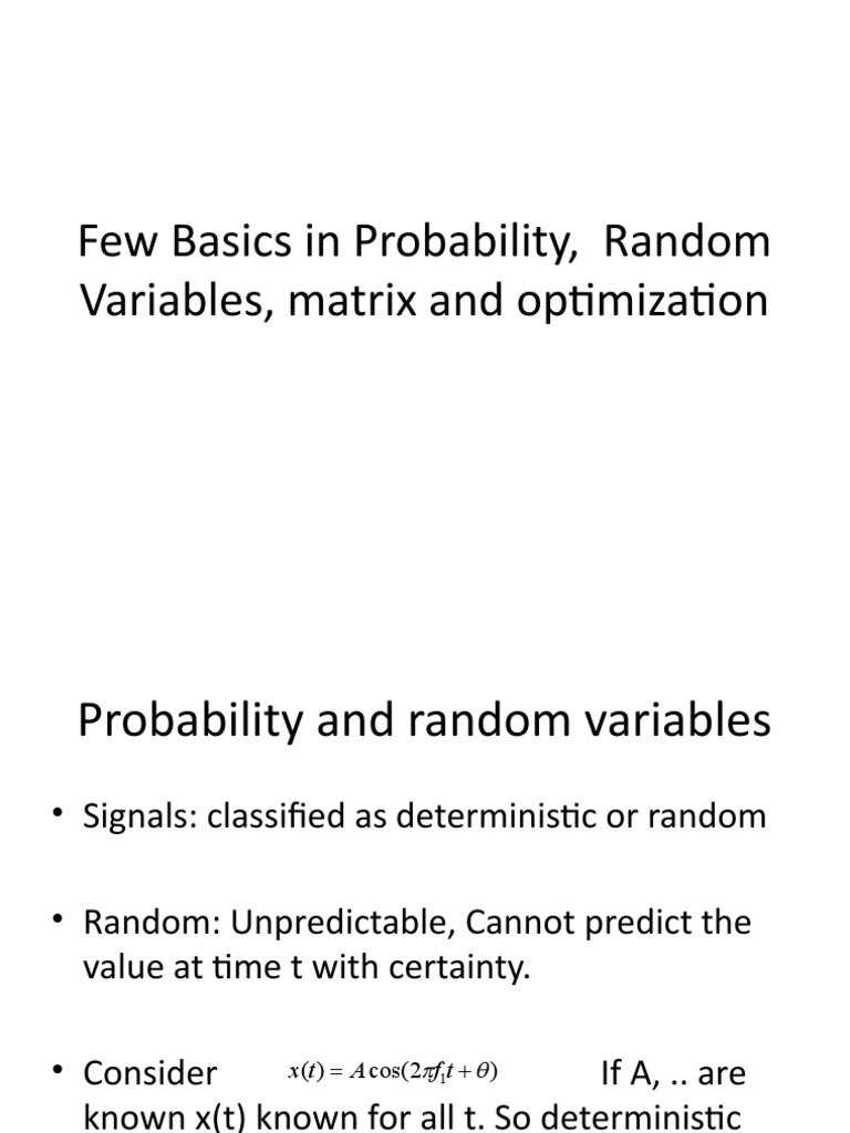 Prob RV Opt Basics | PDF | Probability Distribution | Probability ...