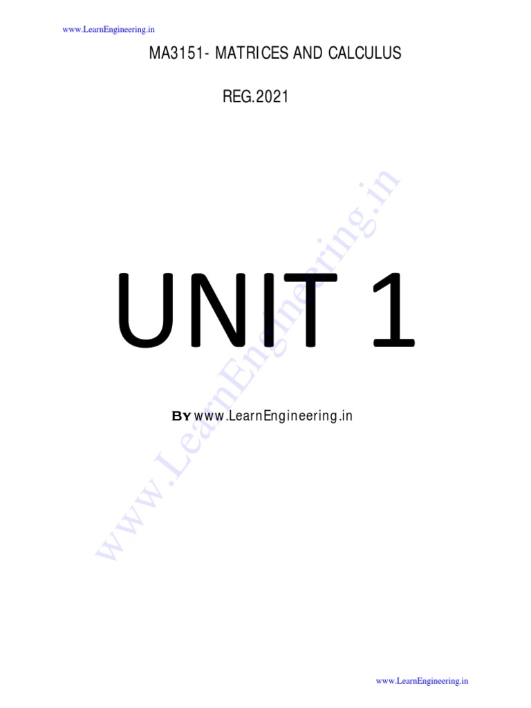 MA3151-Matrices and Calculus 01 - by LearnEngineering - in | PDF | Teaching Methods & Materials