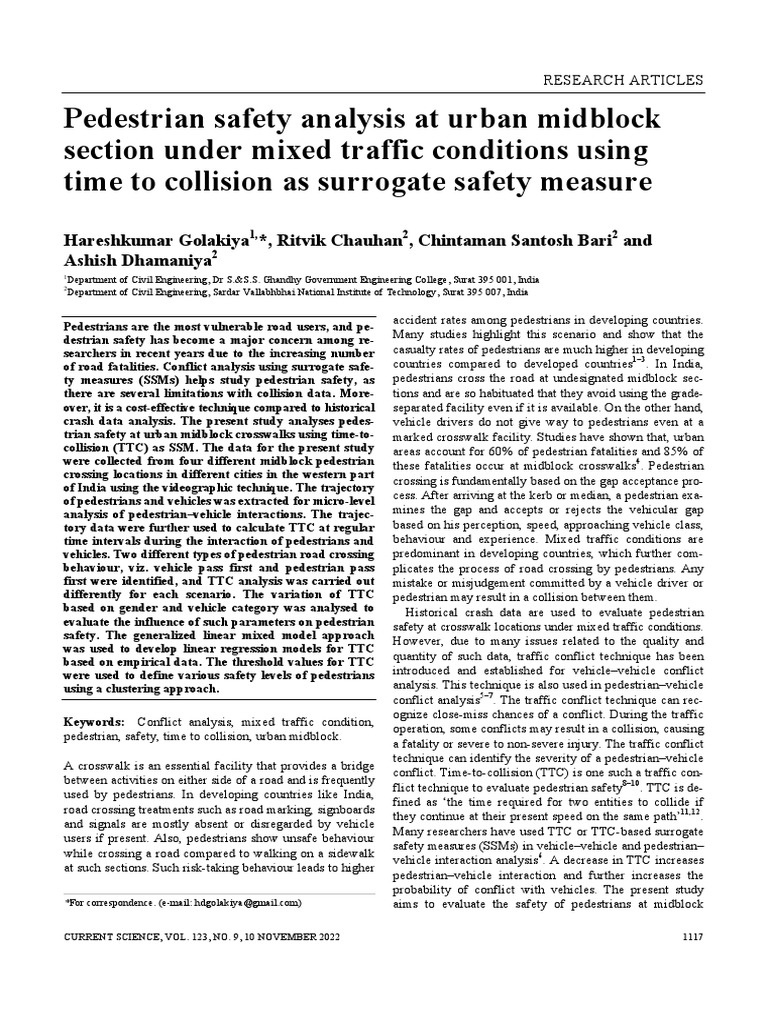 Urban Midblock Pedestrian Safety Analysis | PDF | Traffic | Pedestrian ...