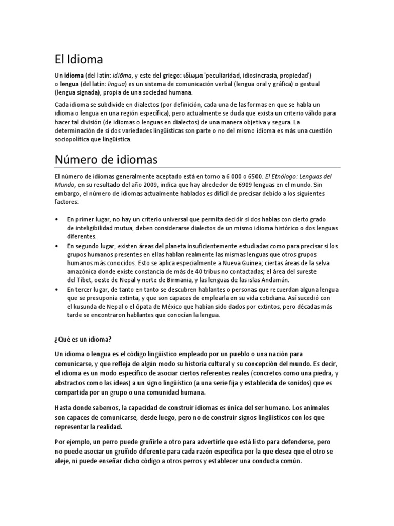 El Idioma | PDF | Dialecto | Lengua española