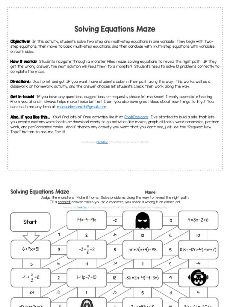 Solving Multi Step Equations Maze | PDF | Equations | Applied Mathematics