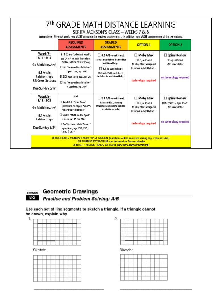 7th Grade Math Distance Learning Plan | PDF | Triangle | Rectangle