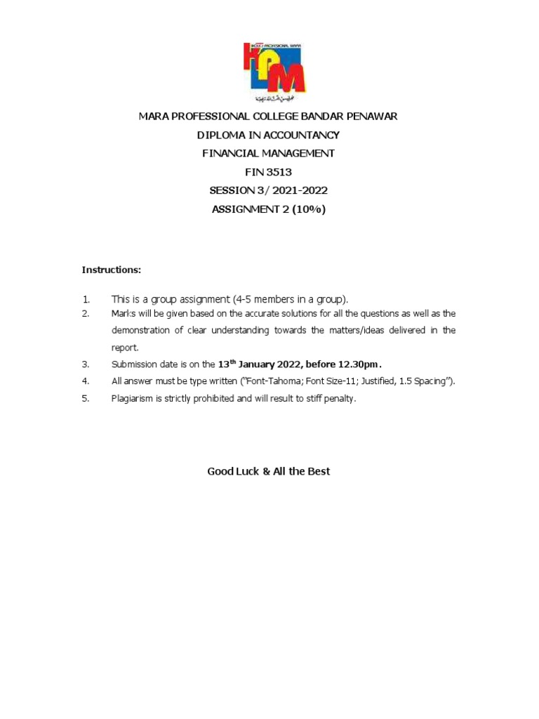 Financial Management Assignment Guide | PDF