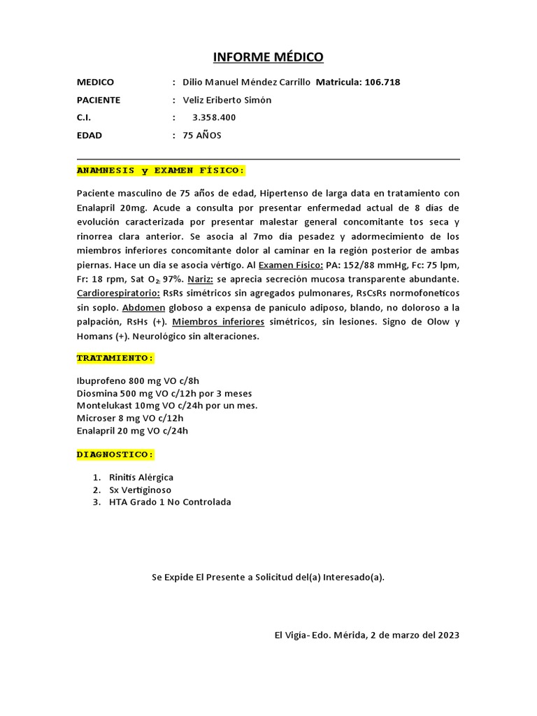 Formato Informe Medico | PDF