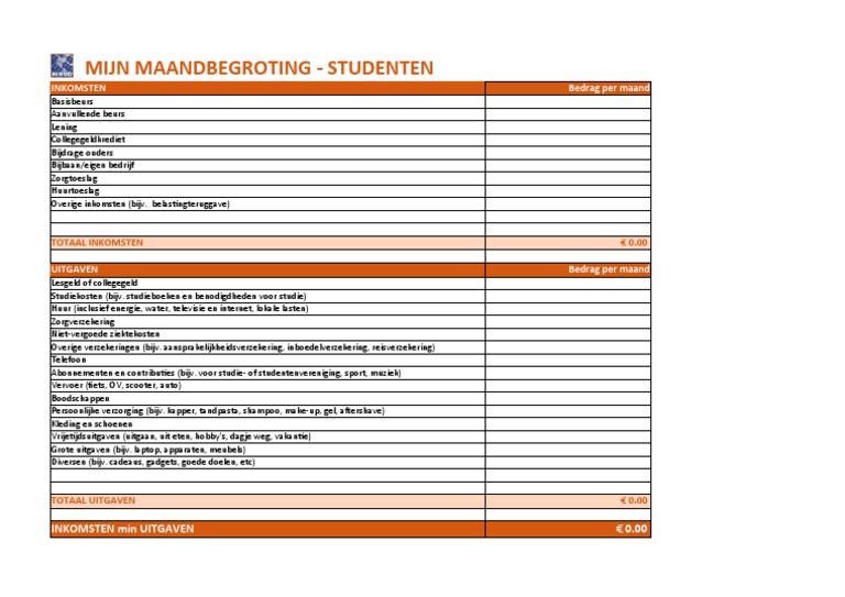 Nibud Maandbegroting Studenten Versie 07.2020 | PDF