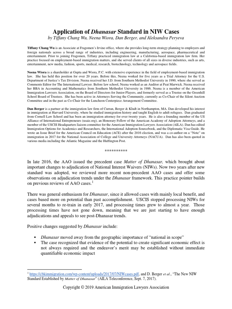 Application of Dhanasar Standard in NIW Cases | PDF | Social Science