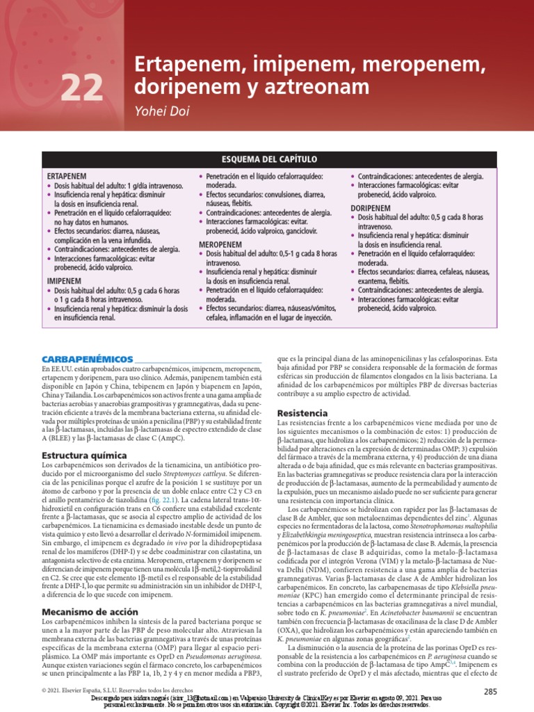 Ertapenem, Imipenem, Meropenem, Doripenem y Aztreonam | PDF | Beta ...